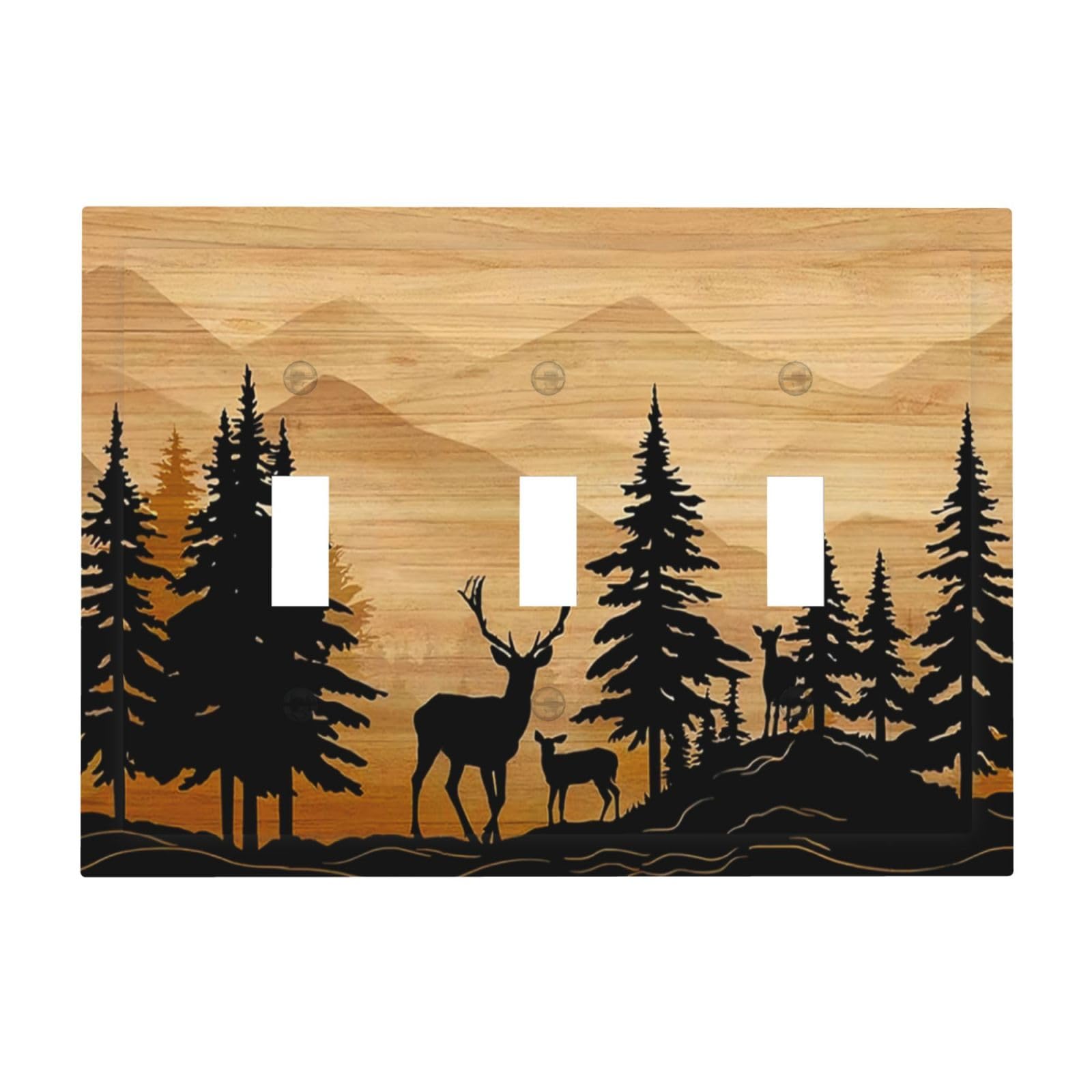 Algranben Rustic Forest Pine Tree Wood 3 Gang Triple Toggle Light ...