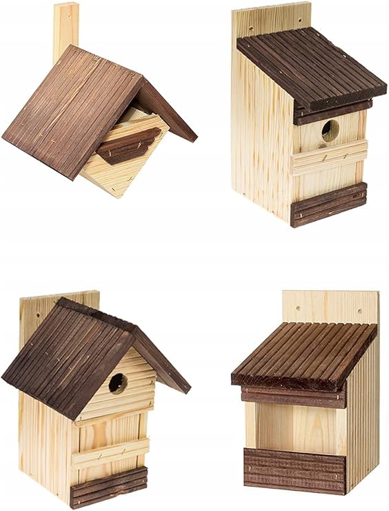 MAZUR 4X Vogelfutterhaus aus Holz Mix | Nistkasten | Vogelfutterspender ...