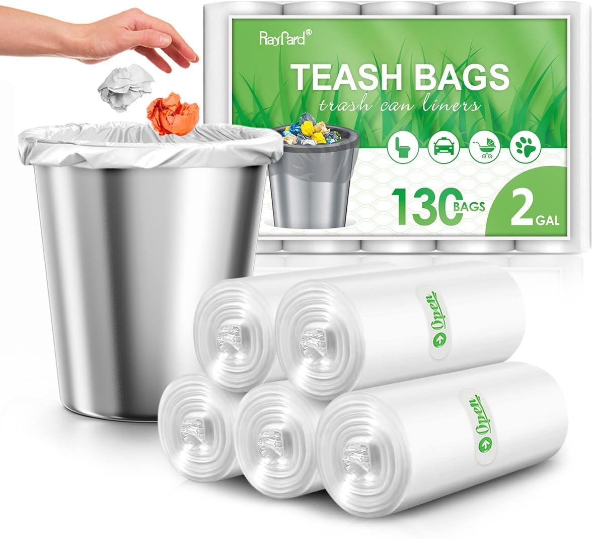 Amazon.com: 2 Gallon 130 Counts (fit 1.8-2 Gal) Small Trash Bags ...