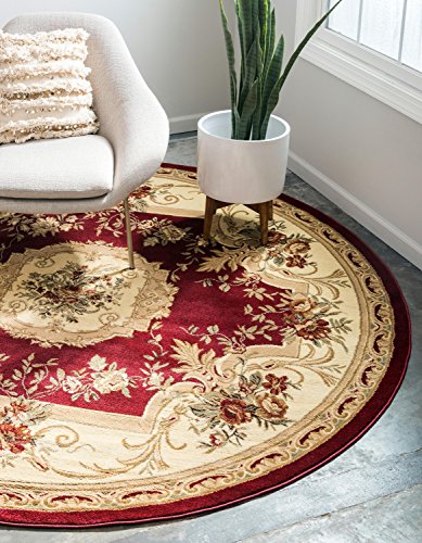 Unique Loom Versailles Collection Traditional Classic Red Round Rug (6 ...