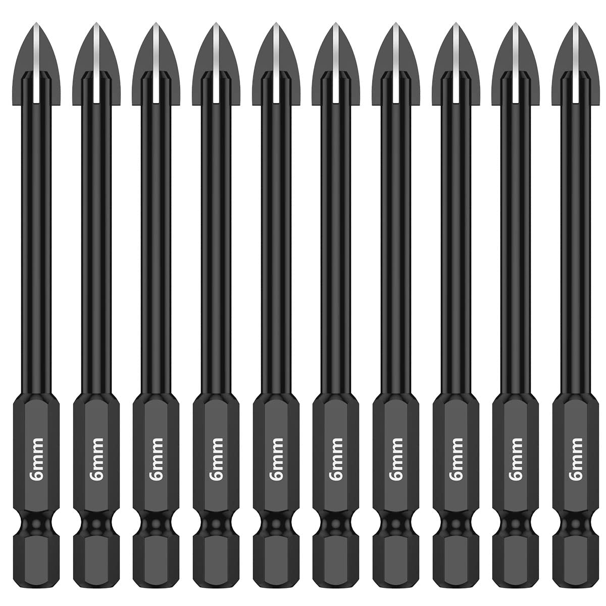 10Pcs Glass and Tile Porcelain Drill Bit 6mm Tungsten Carbide Tipped Spear Drill Set Hex Shank ...
