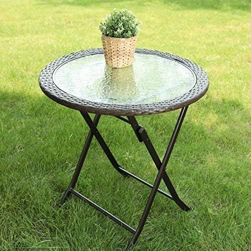 Amazon.com: PHI VILLA 26.8” Outdoor Wicker Folding Table- Patio Rattan ...