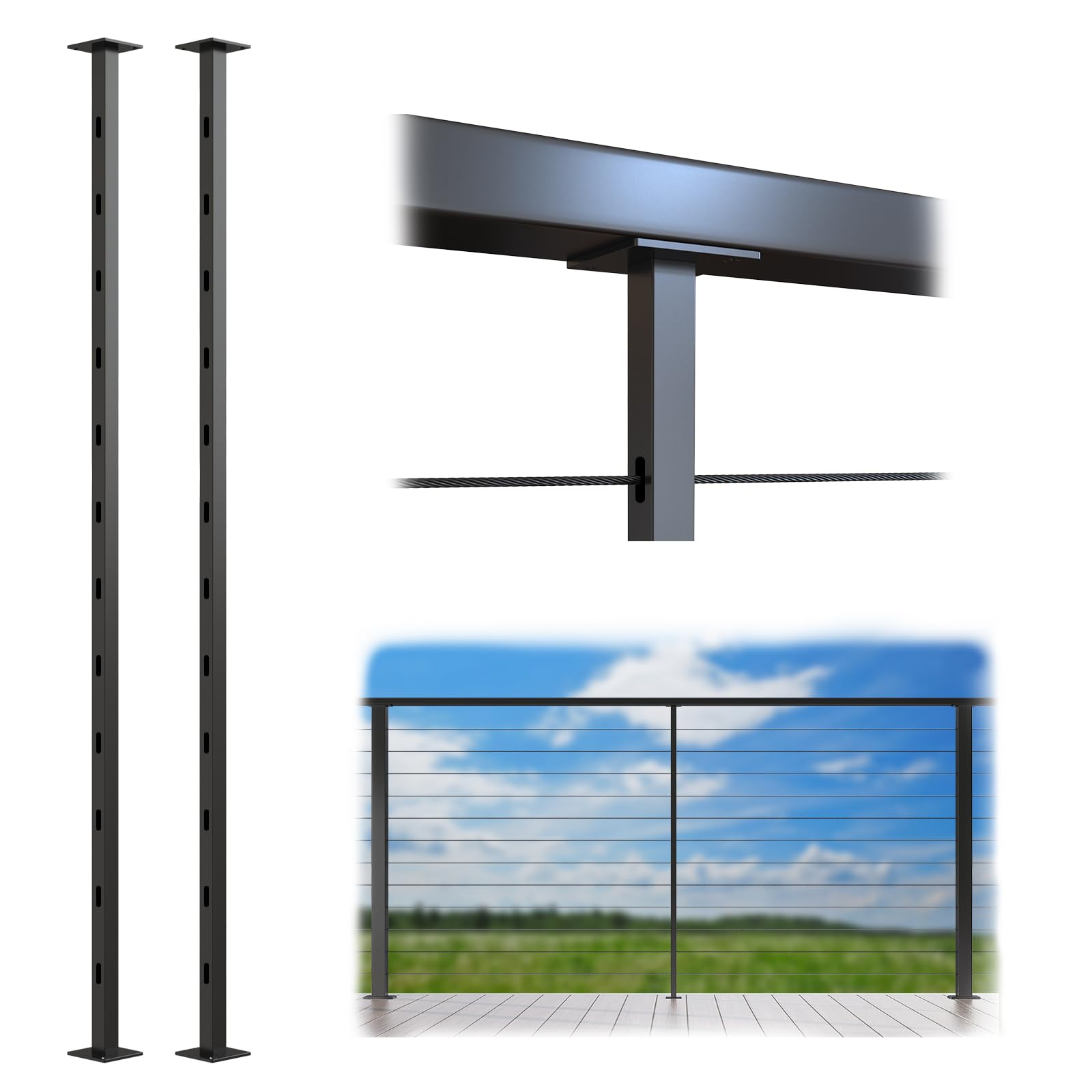 Muzata 2Pack Level drilled Aluminum Picket 42"x3/4" Fixed Top ...