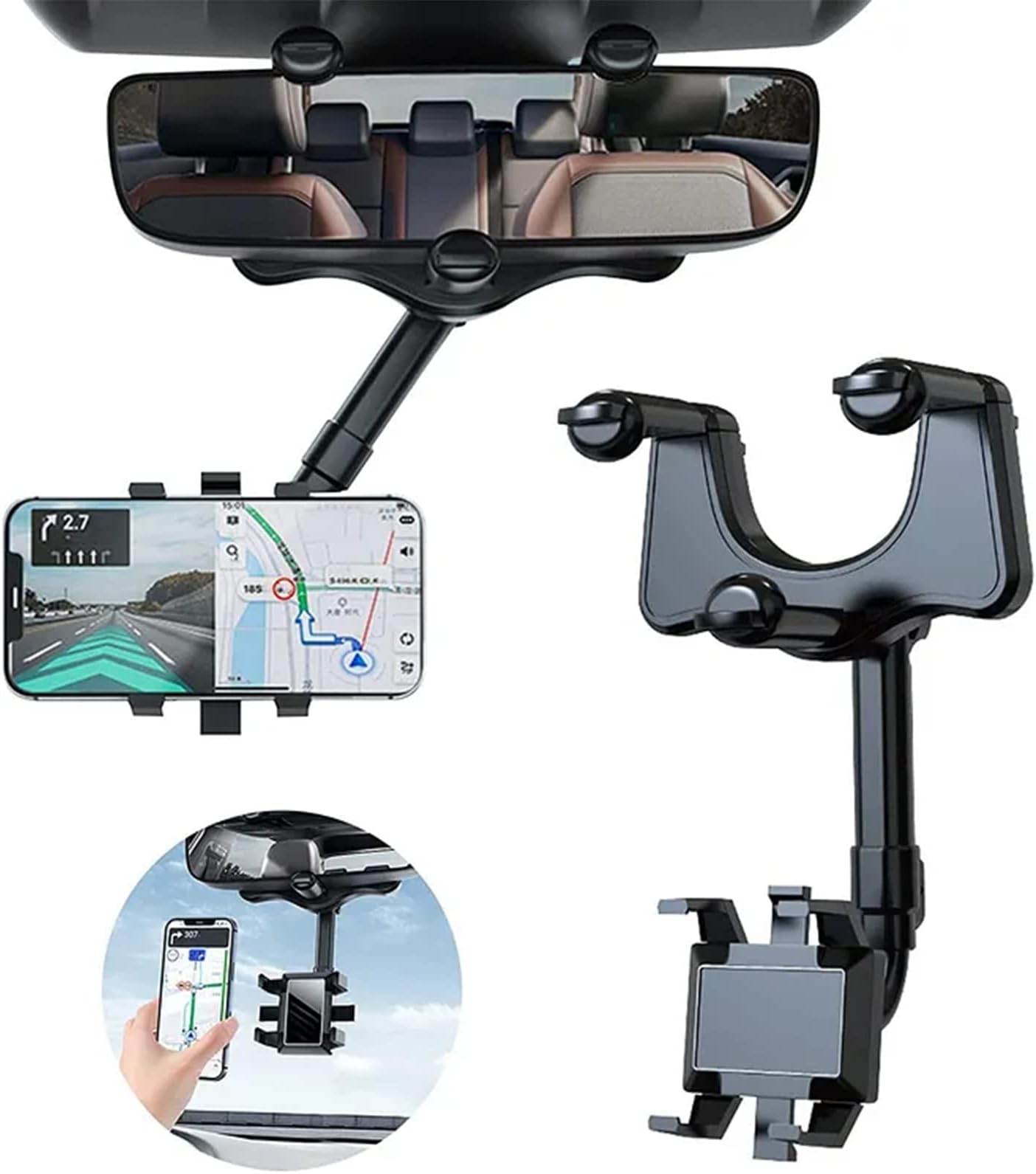 Meisuk Car Rear View Mirror Phone Holder - 360° Rotating and ...