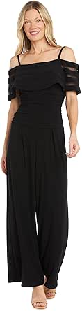 Amazon.com: R&M Richards Womens Plus Mesh Inset Jumpsuit Black 14W ...