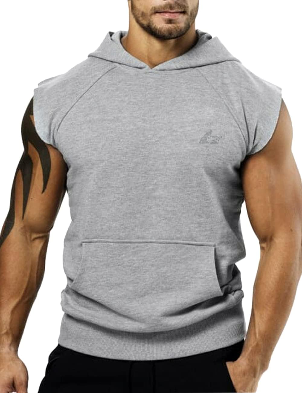 PAIZH Men's Workout Bodybuilder Hoodies Sleeveless Cotton Sweatshirts ...
