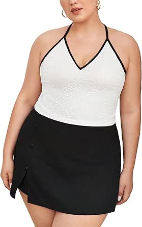 Amazon.com: OYOANGLE Women's Plus Size Summer Halter Tops Sleeveless ...