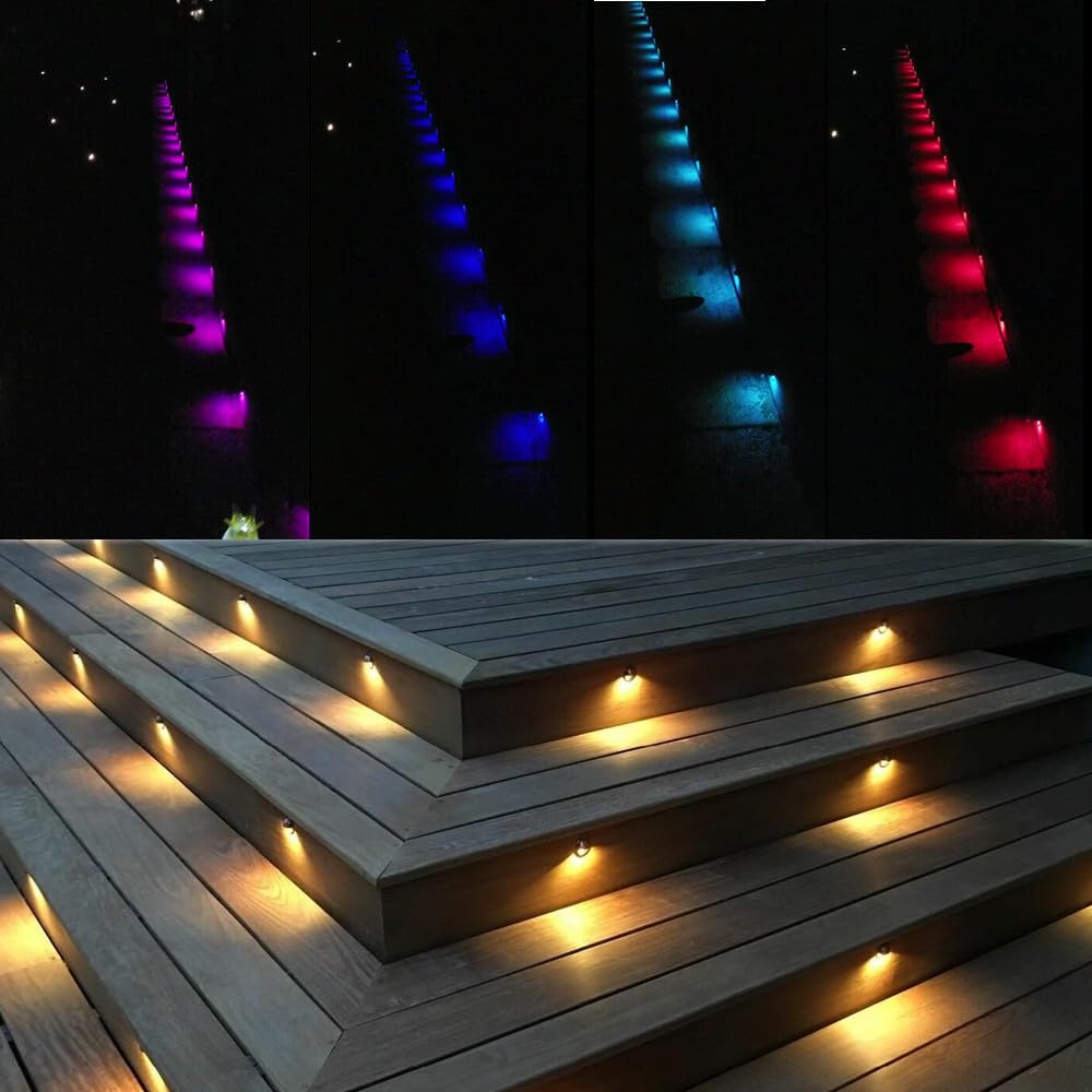 Color Changing Led Deck Lights RGB Solar Step Lights Waterproof Fence