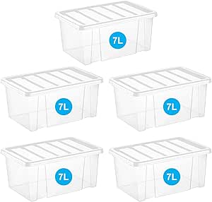 RelianceUK 7L Storage Boxes With Lids | Pack of 5 | Clear Plastic Box ...