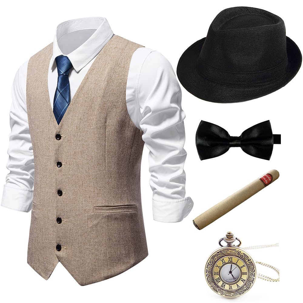 Amazon.com: Gionforsy 1920s Mens Costume Gatsby Gangster Vest Fedora ...