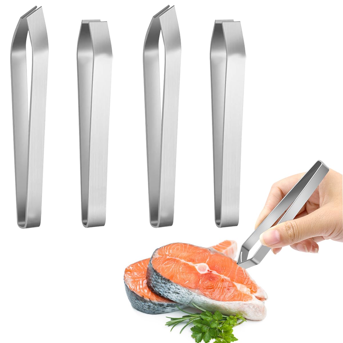 4 PCS Stainless Steel Kitchen Tweezers,Bones Remover Tweezers Pin Bone ...