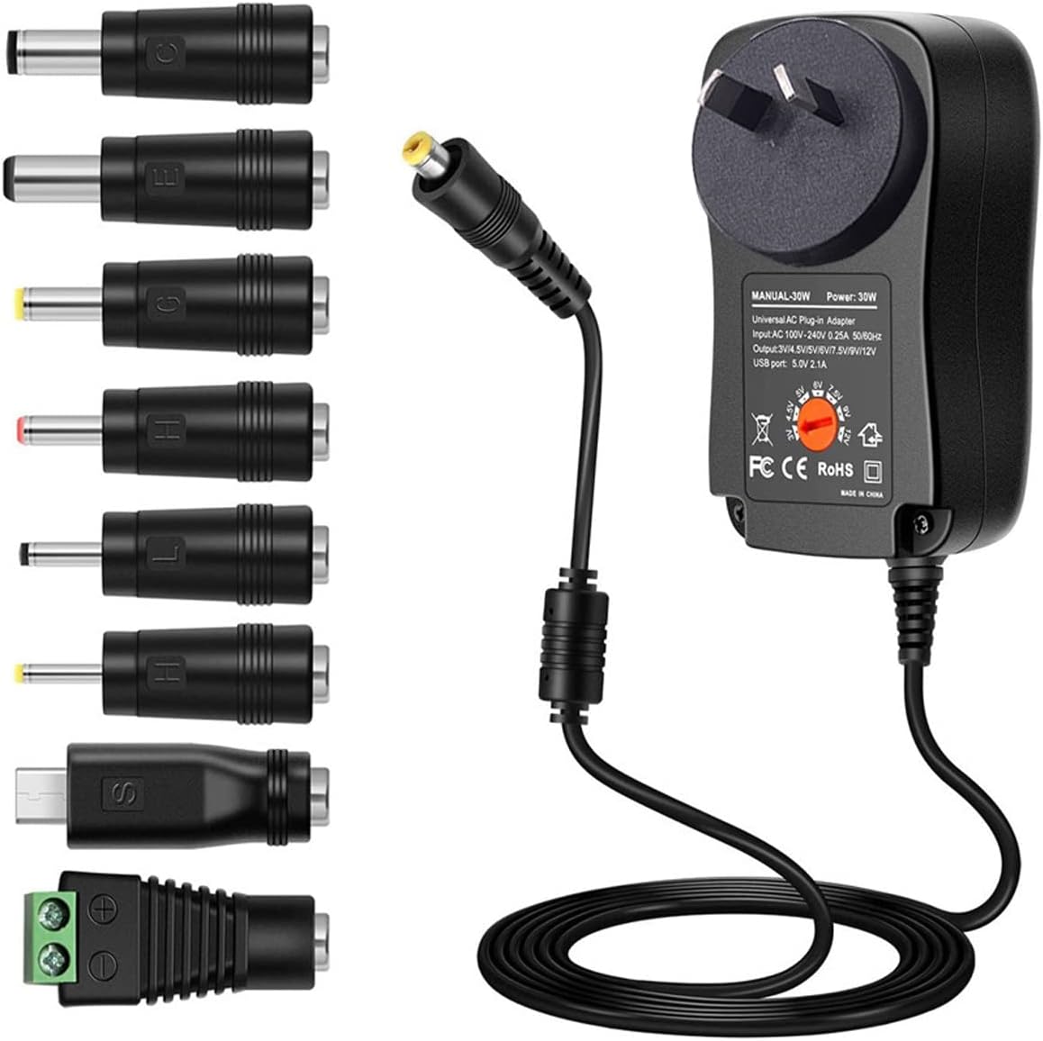 GTGUGR 2m Universal Adapter Power Supply 30W AU 2A,100-240V to 3V,4.5V ...