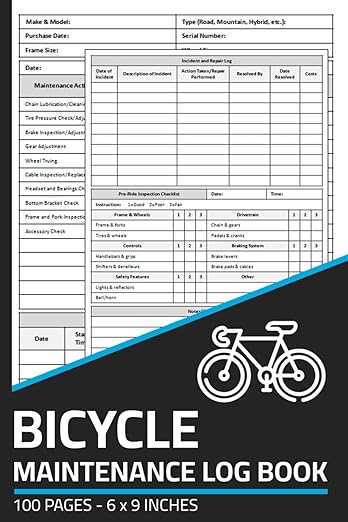 Bicycle Maintenance Log Book: Repair & Service Record with Daily Pre ...