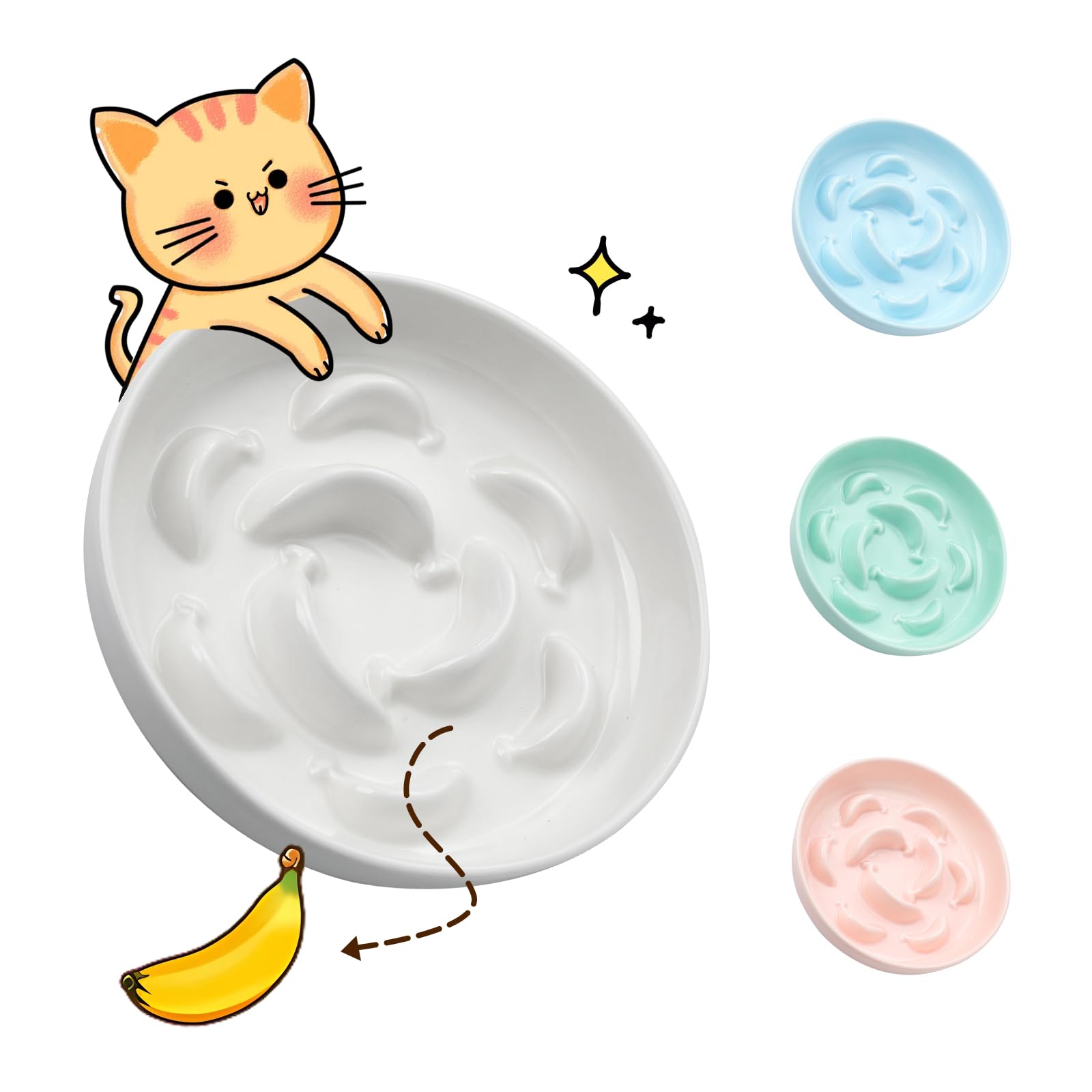 Amazon.com : Ceramic Cat Slow Feeder Bowl - Pastel Series Slow Feeding ...