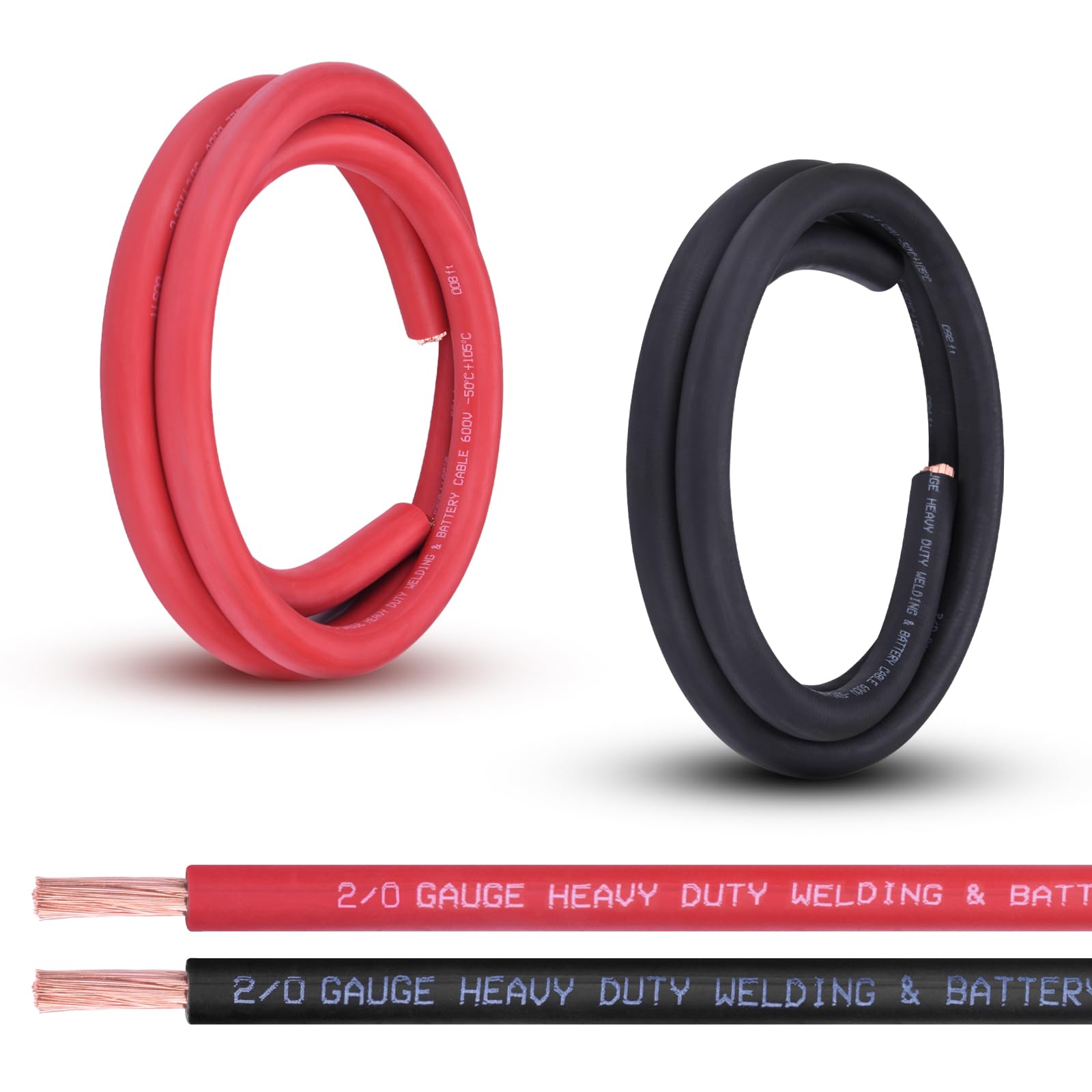 Snapklik.com : 2/0 Gauge Battery Cable, 5FT Red + 5FT Black 2/0 AWG ...