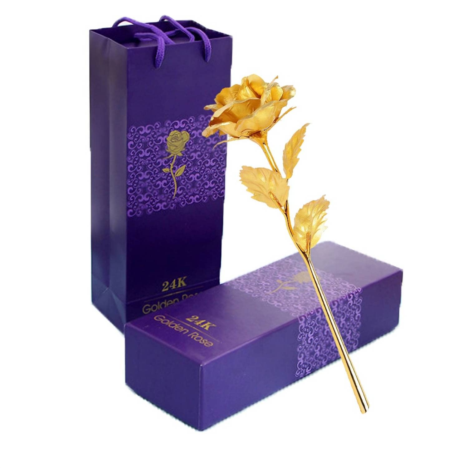 TINYOUTH 24K Golden Rose Flower, Gold Dipped Rose 24K Forever Rose with ...