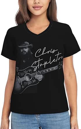VTGDDX Chris Music Stapleton Womens Short Sleeve V Neck Basic Casual ...
