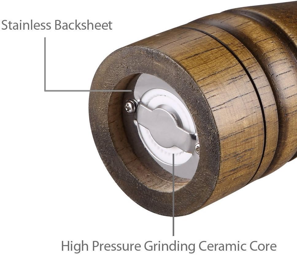 Molinillo de pimienta de madera de roble maciza, molinillo de cerámica ...