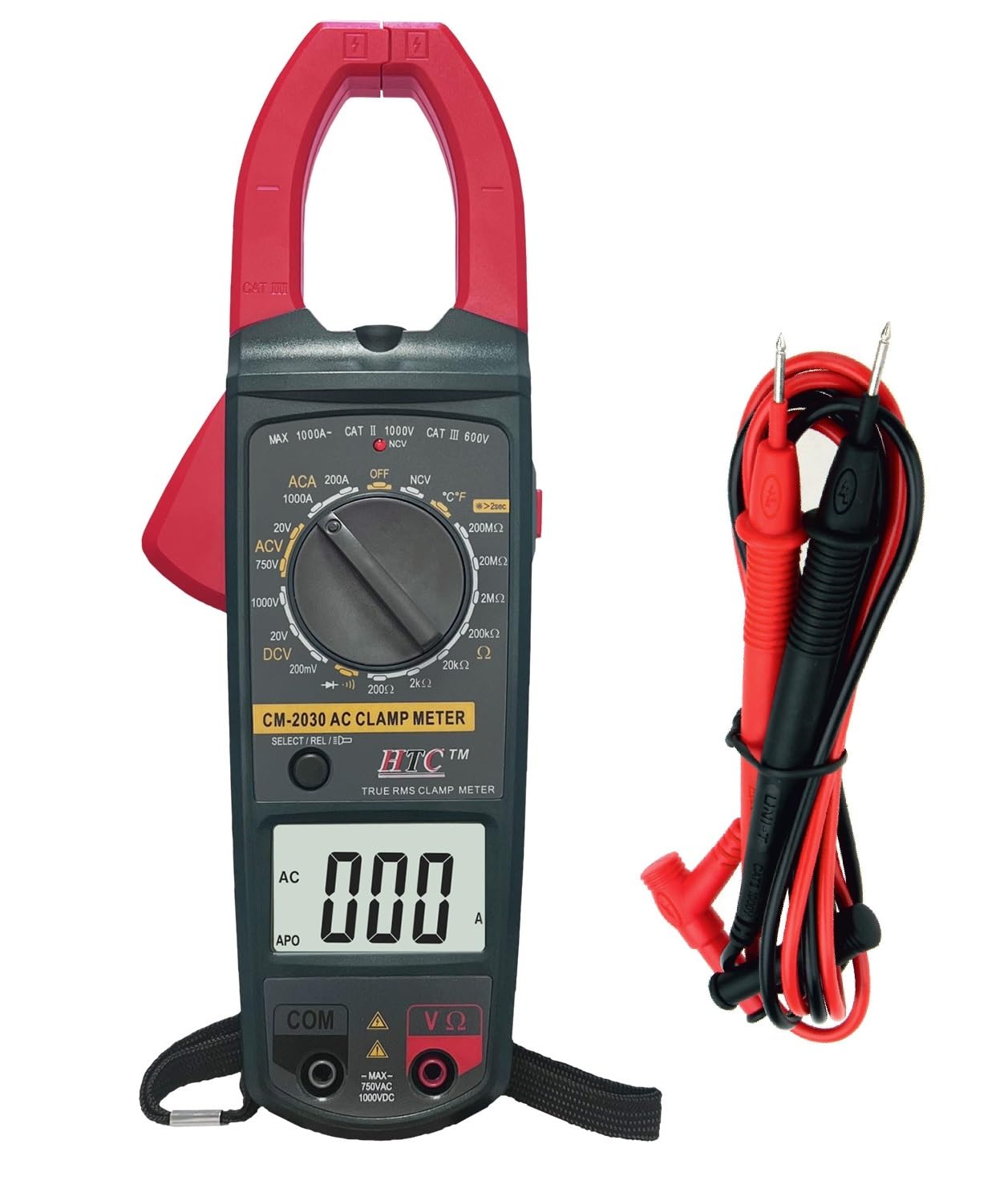 HTC CM-2030 Digital Ac ClampMeter 1000A Tester Clip-On-Meter With 1 ...