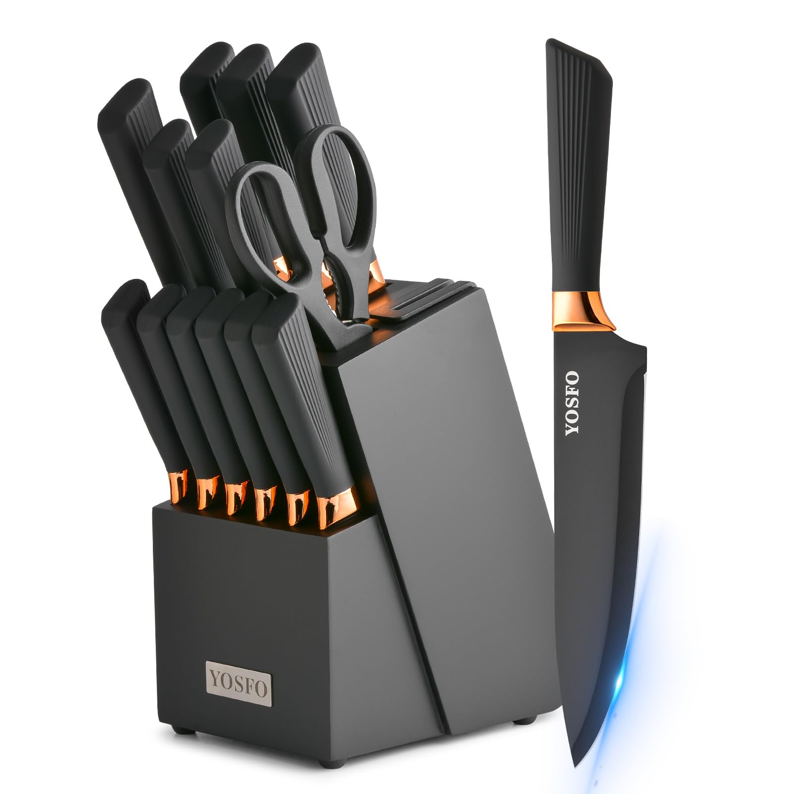 Amazon.com: YOSFO Kitchen Knife Set,15 Pcs Knife Set with Block and ...