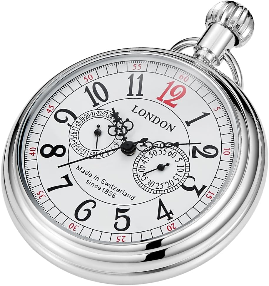 Tiong Stainless Steel Men's London Mechanical Pocket Watch Silver ...