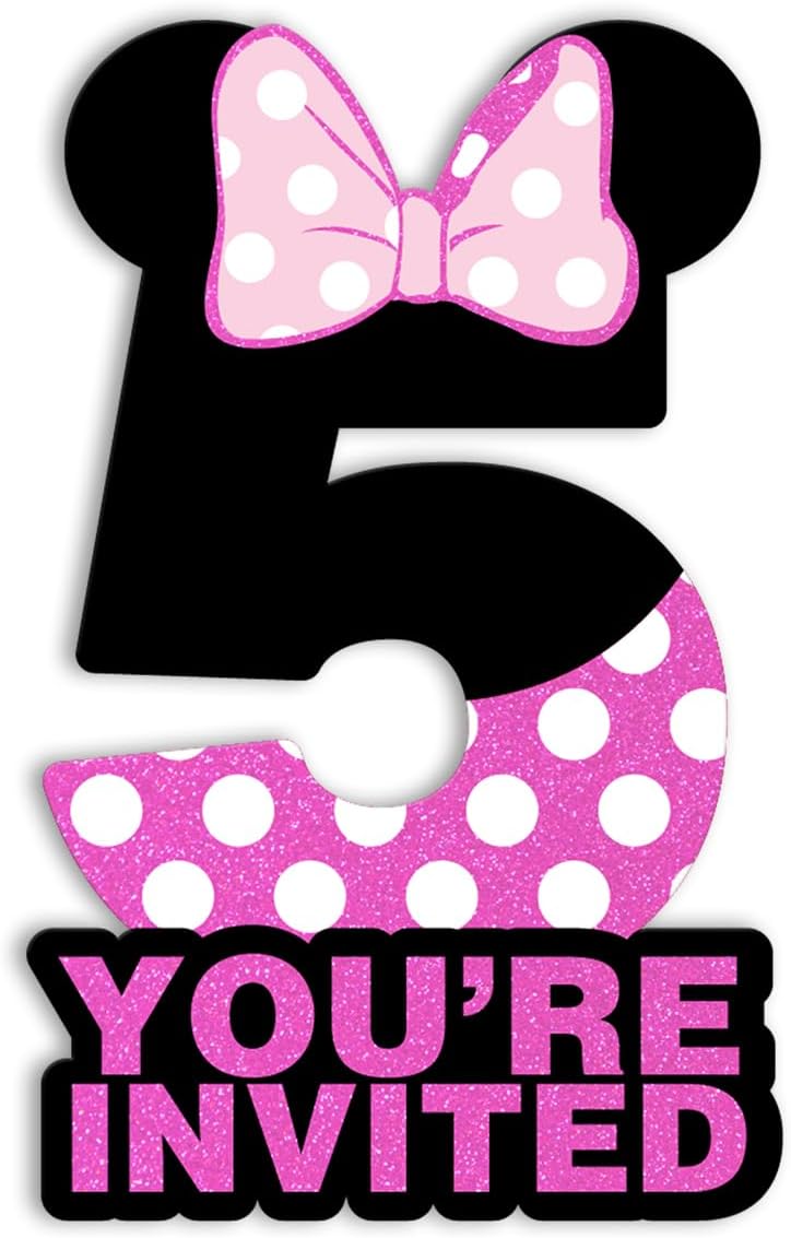 Amazon.com : pertnate Mouse Girl 5th Birthday Invitations Pink Glitter ...