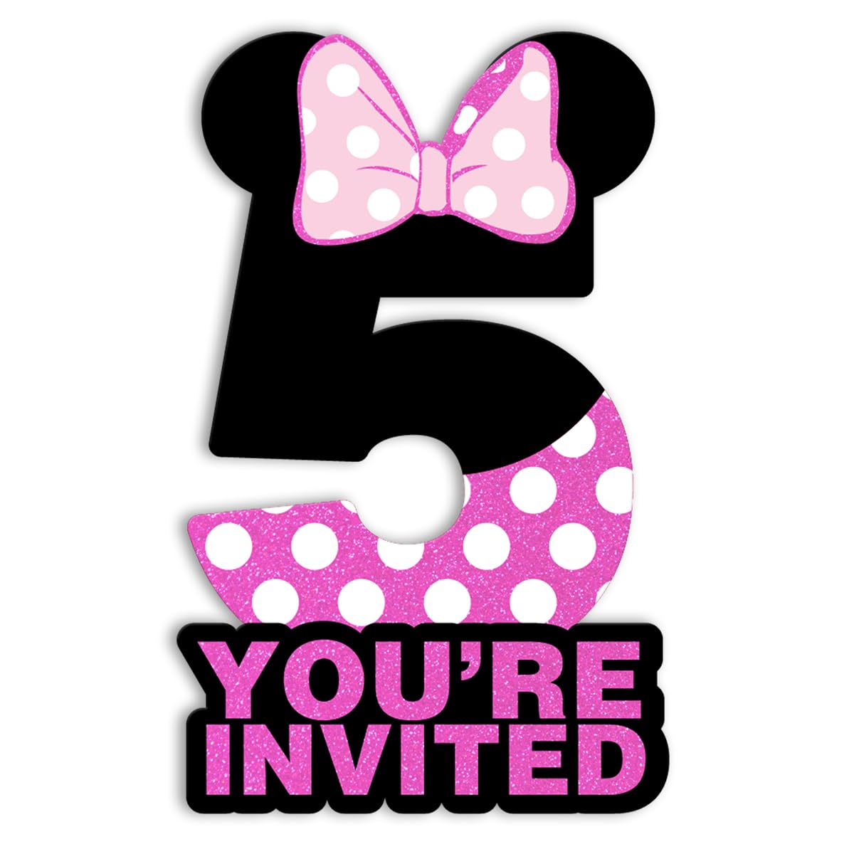 Amazon.com : pertnate Mouse Girl 5th Birthday Invitations Pink Glitter ...