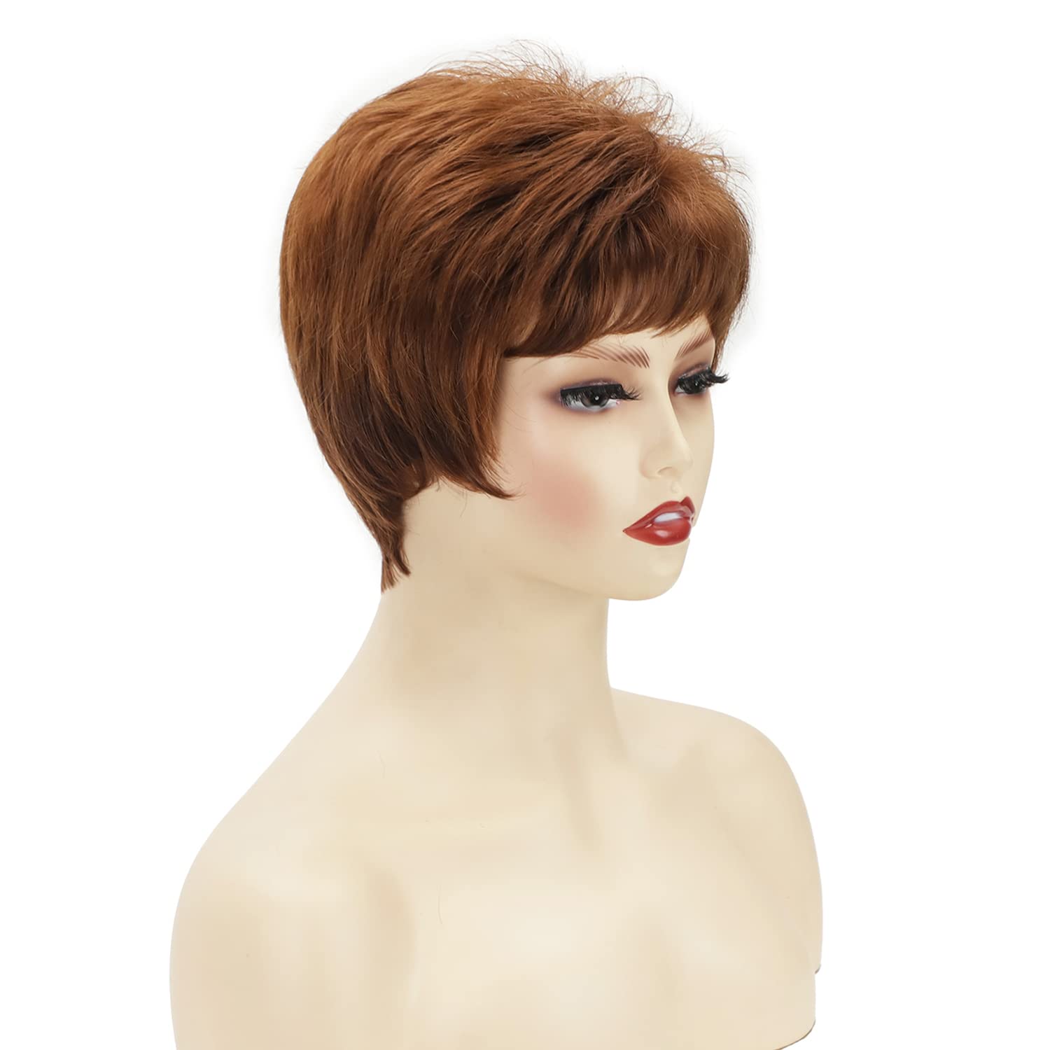 SEVENCOLORS Short Auburn Pixie Cut Wigs for White Women Synthetic Brown ...