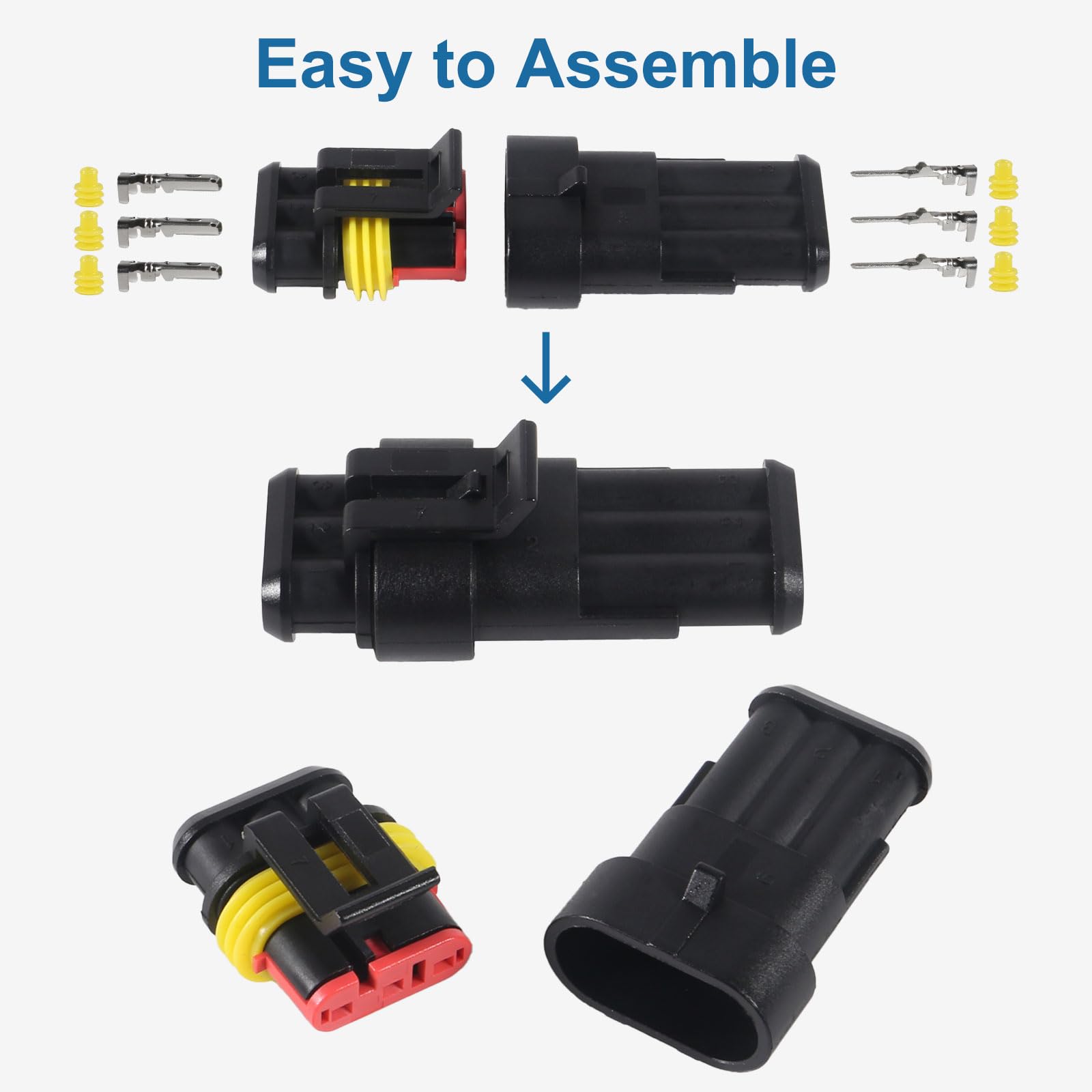 Snapklik.com : 3 Pin Connector Waterproof Connector, 5PCS 3 Wire Car ...
