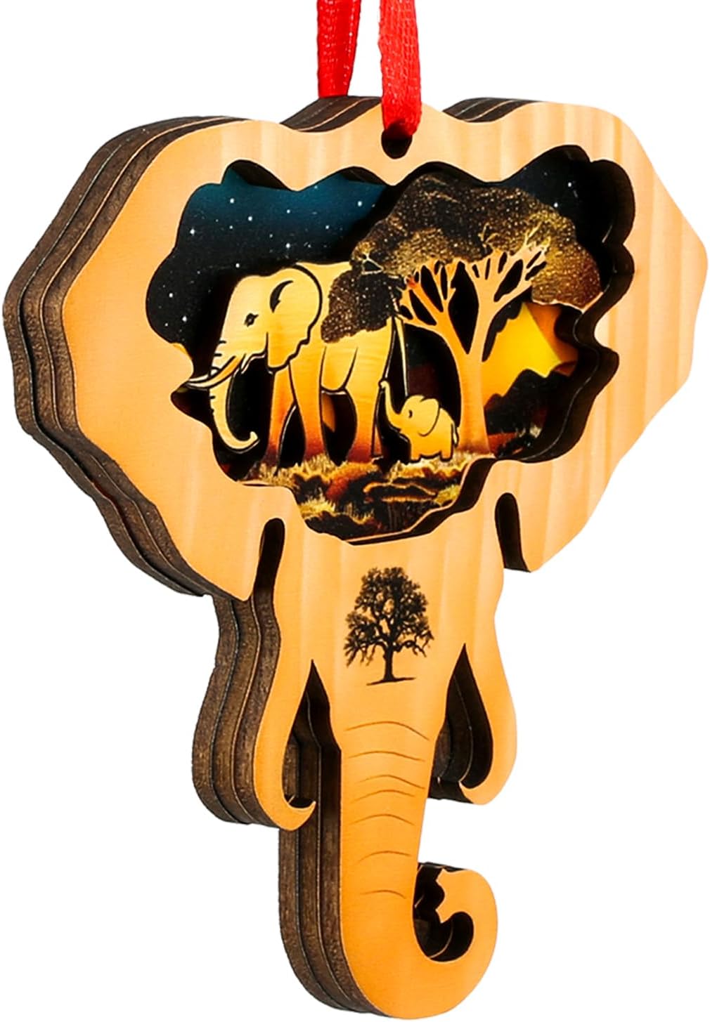 Amazon.com: Elephant Christmas Ornament – 3-Layer Wooden Hanging ...