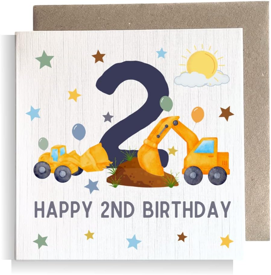 CardMix Boy's 2nd Birthday Card (CM-084217) - Age 2, Diggers and Trucks ...