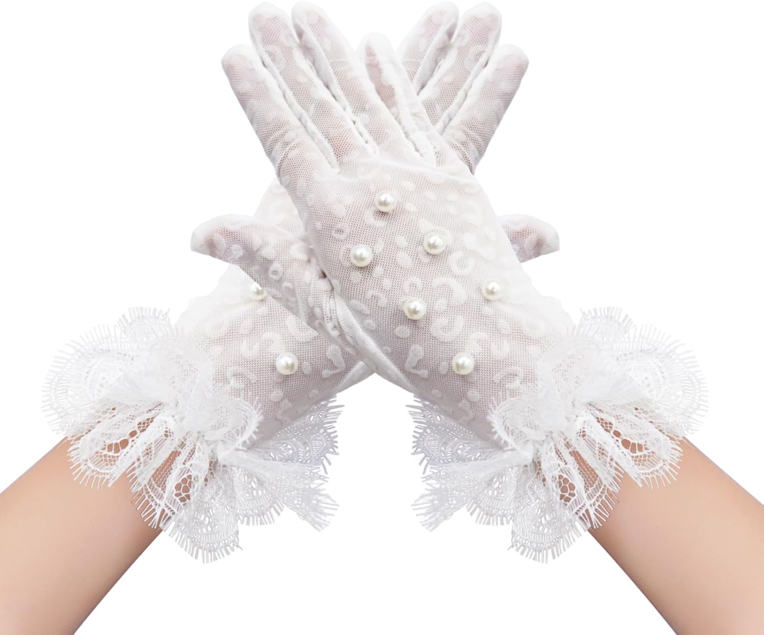 Amazon.com: LIQALU White Short Lace Gloves with Pearls on the Wedding ...