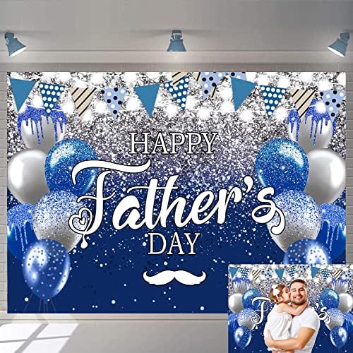 Amazon.com: Funnytree Blue Silver Happy Father's Day Party Backdrop I ...