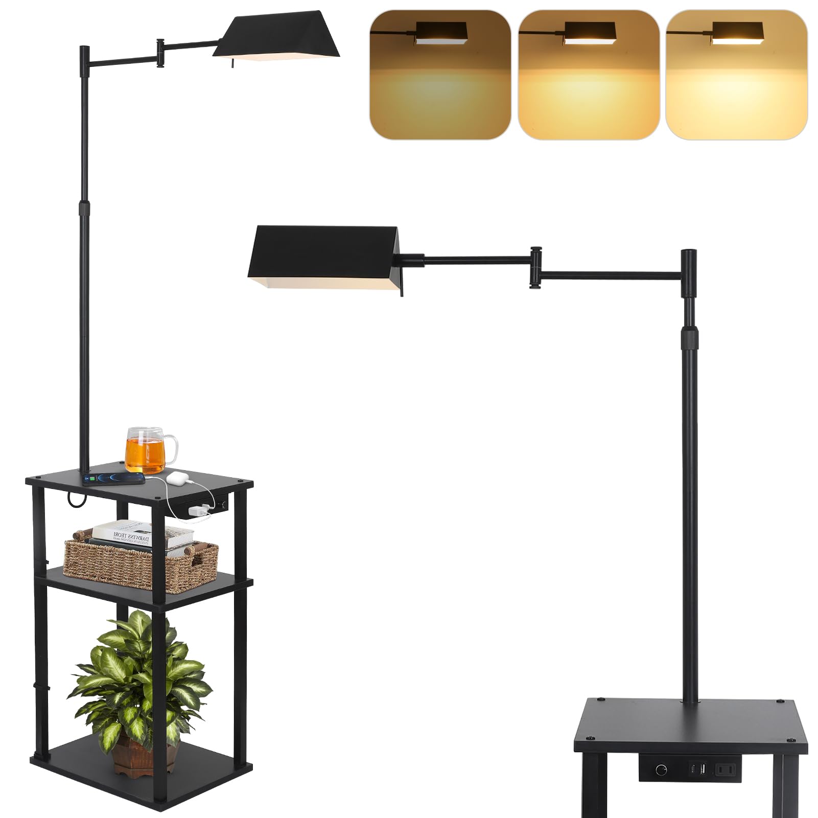 LAMSU Floor Lamp with Table, End Table with Lamp for Living Room ...