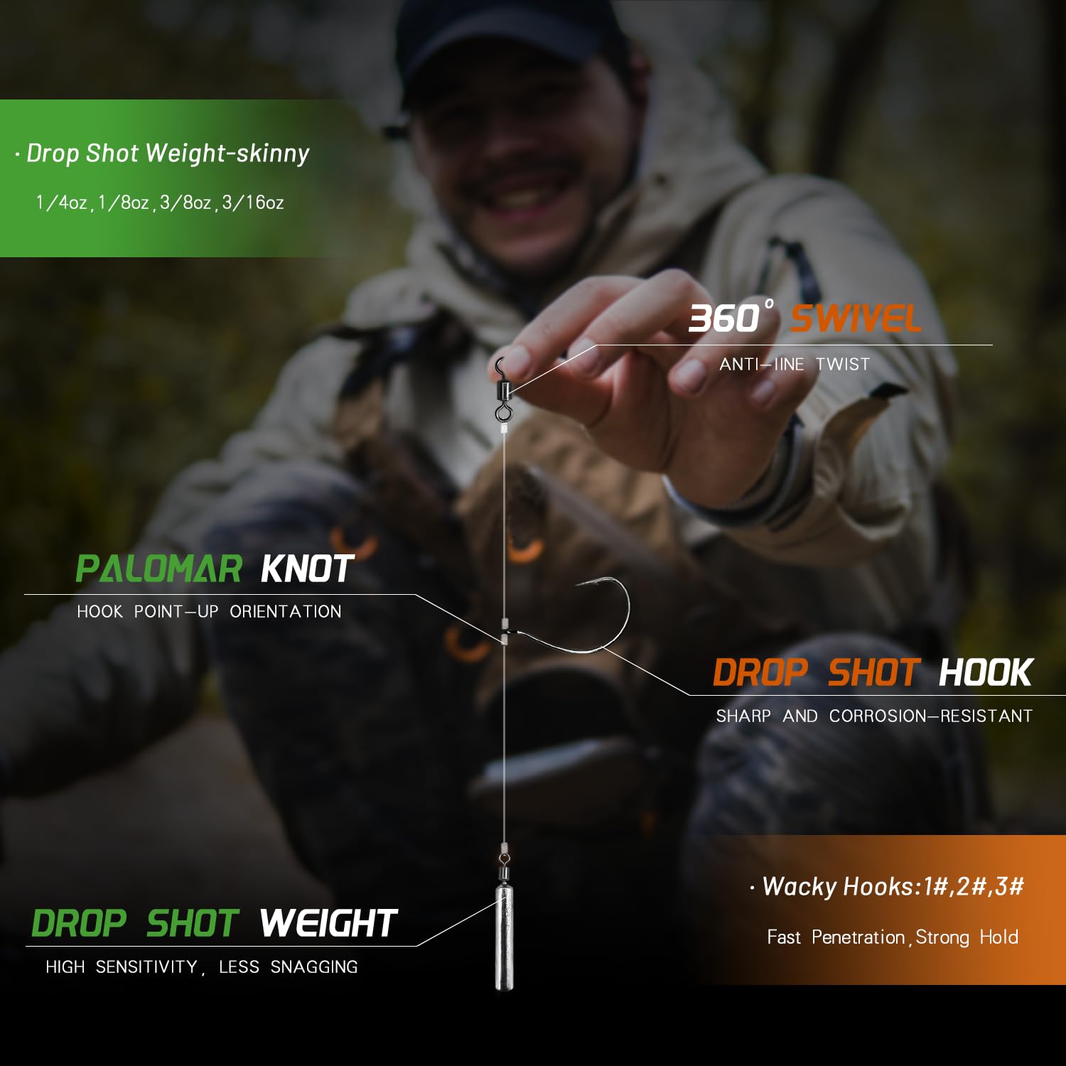 Snapklik.com : Drop Shot Rig Kit, 10 PCS Bass Fishing Rigs For Bass ...