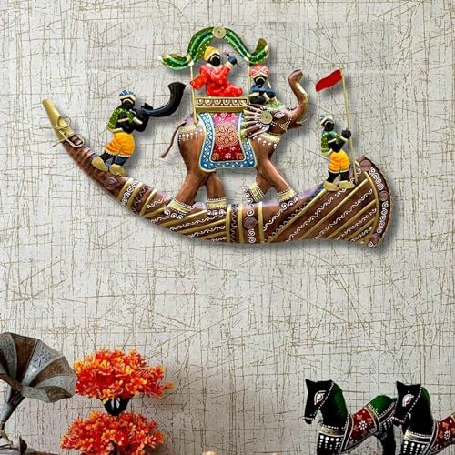 Buy ZXC Wrought Iron Metal Rajasthani Royal Hathi Baarat Wall Hanging ...