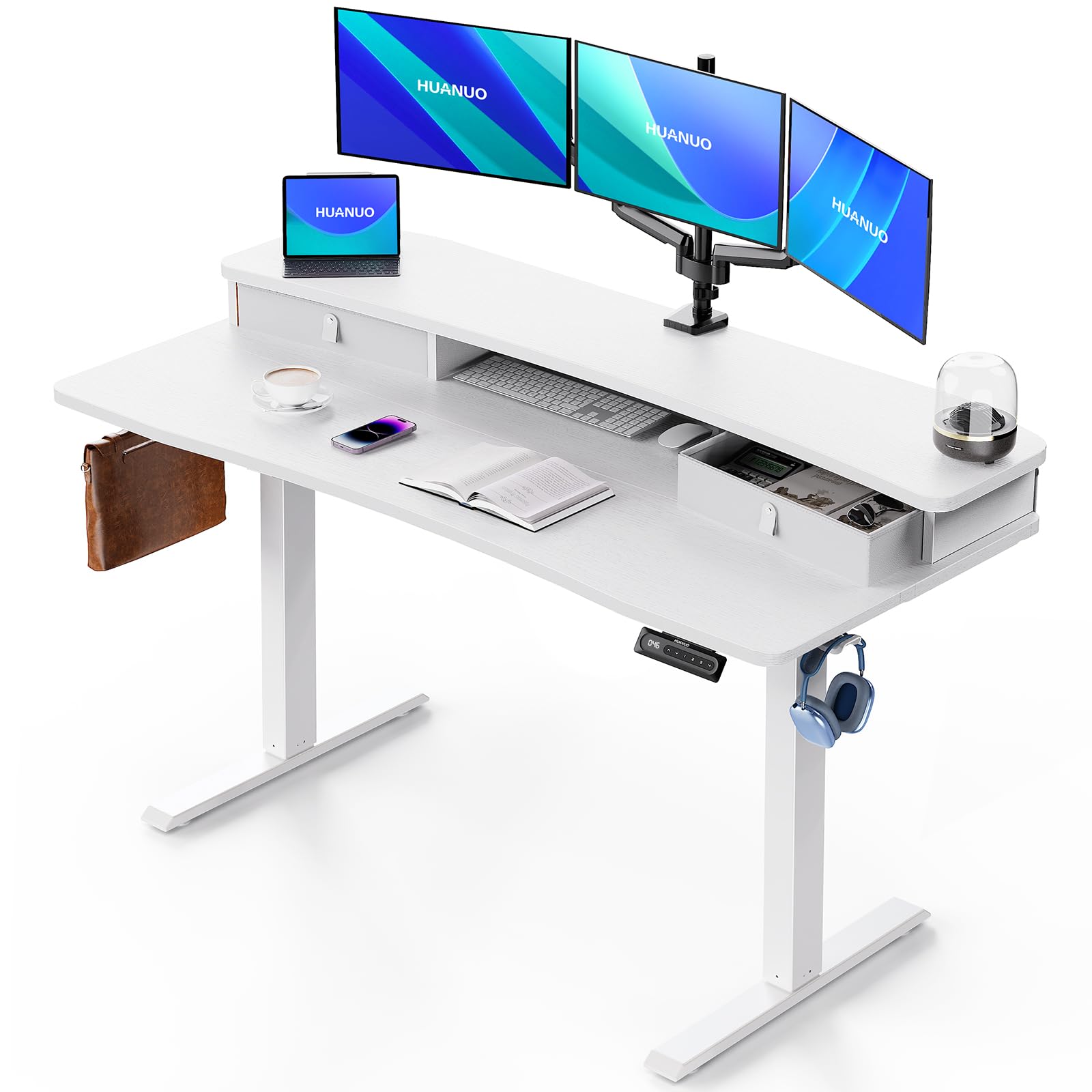Amazon.com: HUANUO 55″ x 26″ Electric Standing Desk with 2 Drawers, C ...