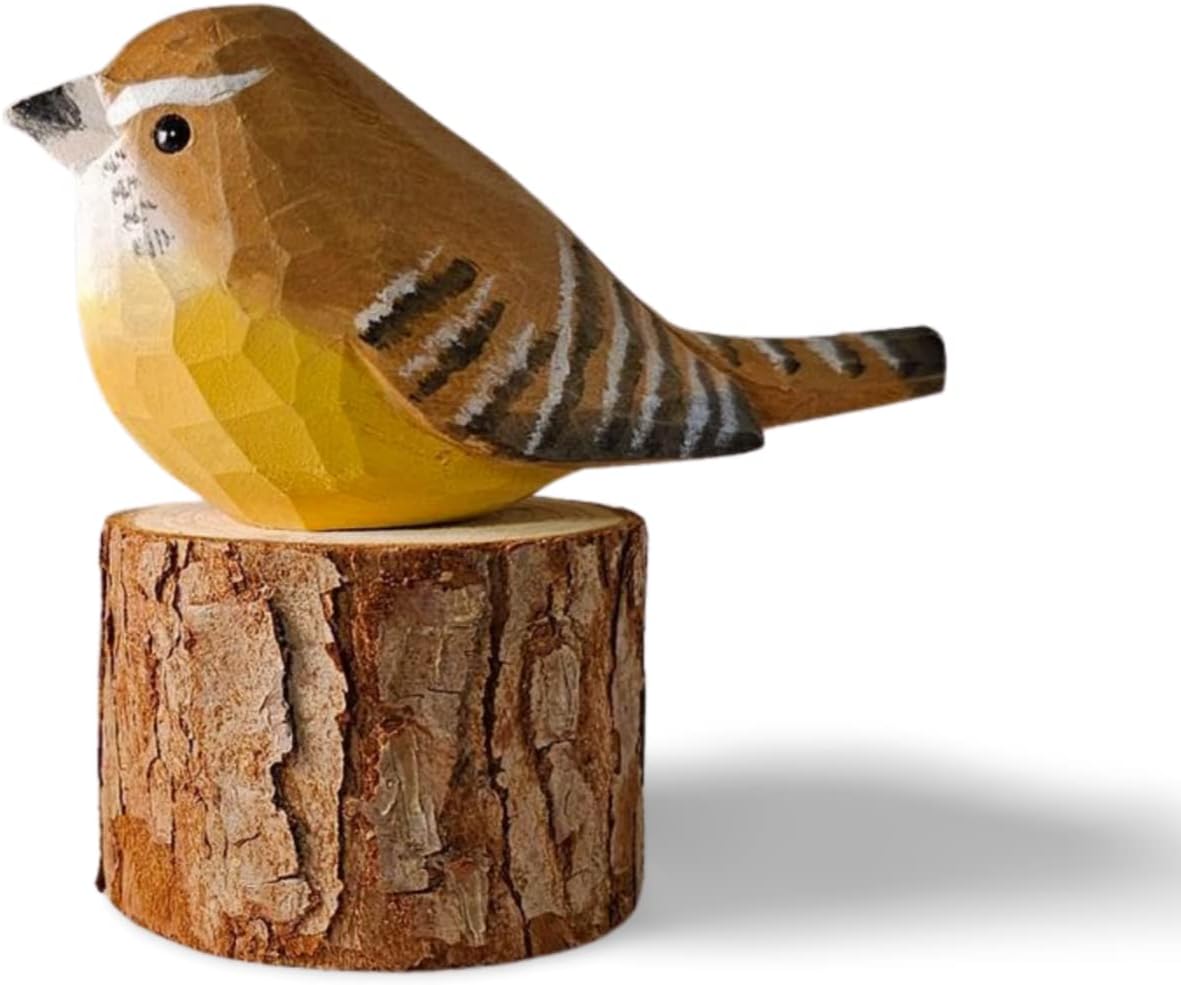 Amazon.com: Carolina Wren on Log Stand Sculpted Hand Painted Bird Wood ...
