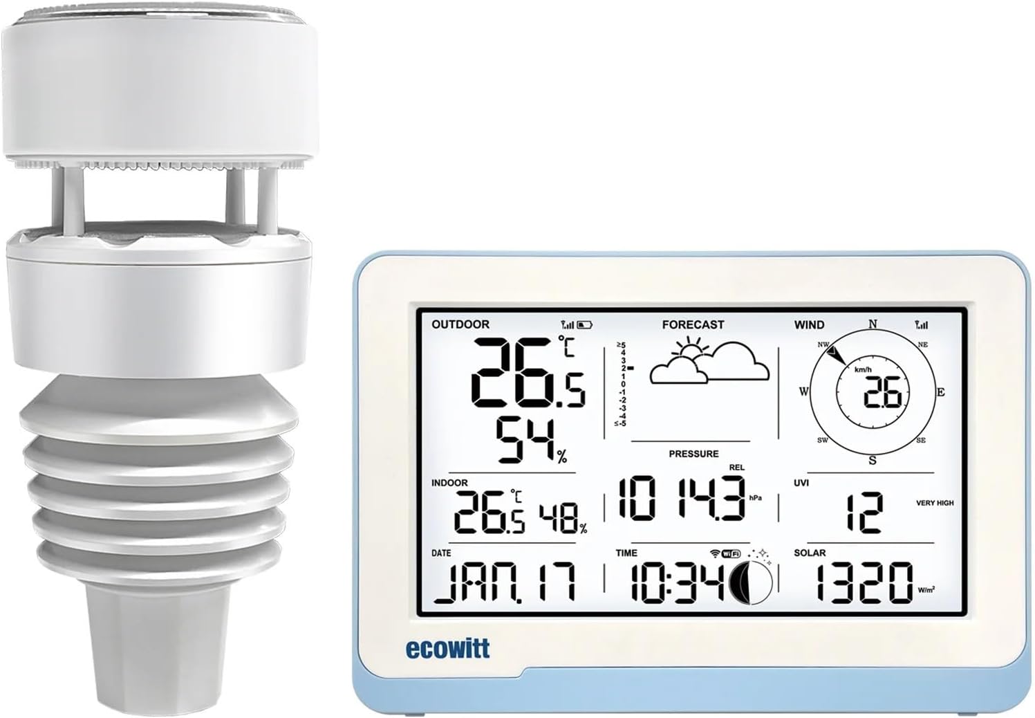 Amazon.com: ECOWITT Wi-Fi Weather Station Kit WS3801, Includes WS90 ...