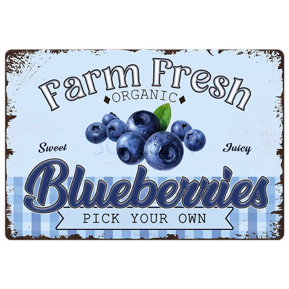 Amazon.com: SCAZOMV Farm Fresh Sweet Juicy Blueberries Vintage Metal ...