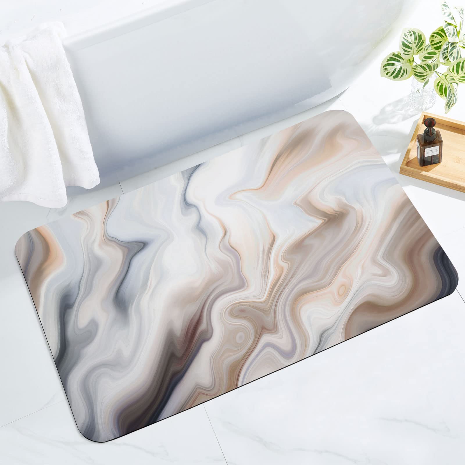 MitoVilla Brown Bathroom Runner Rug Mat, Abstract Marble Bath Mats for ...