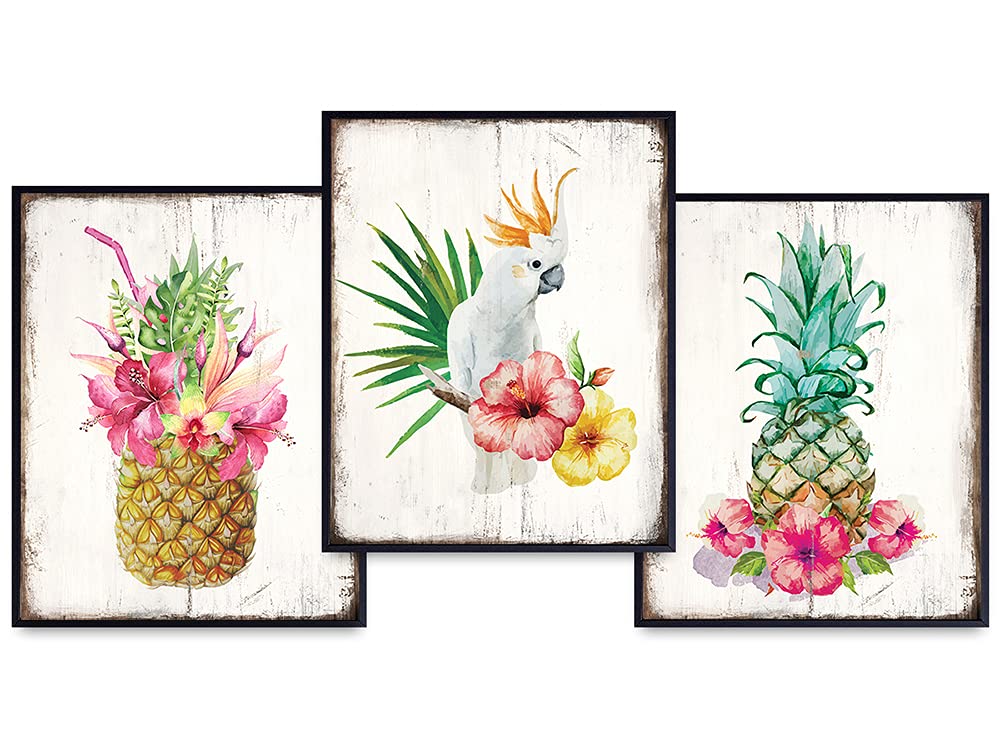 Amazon.com: Pineapple Decor, Tropical Hawaiian Wall Art Decoration Set ...