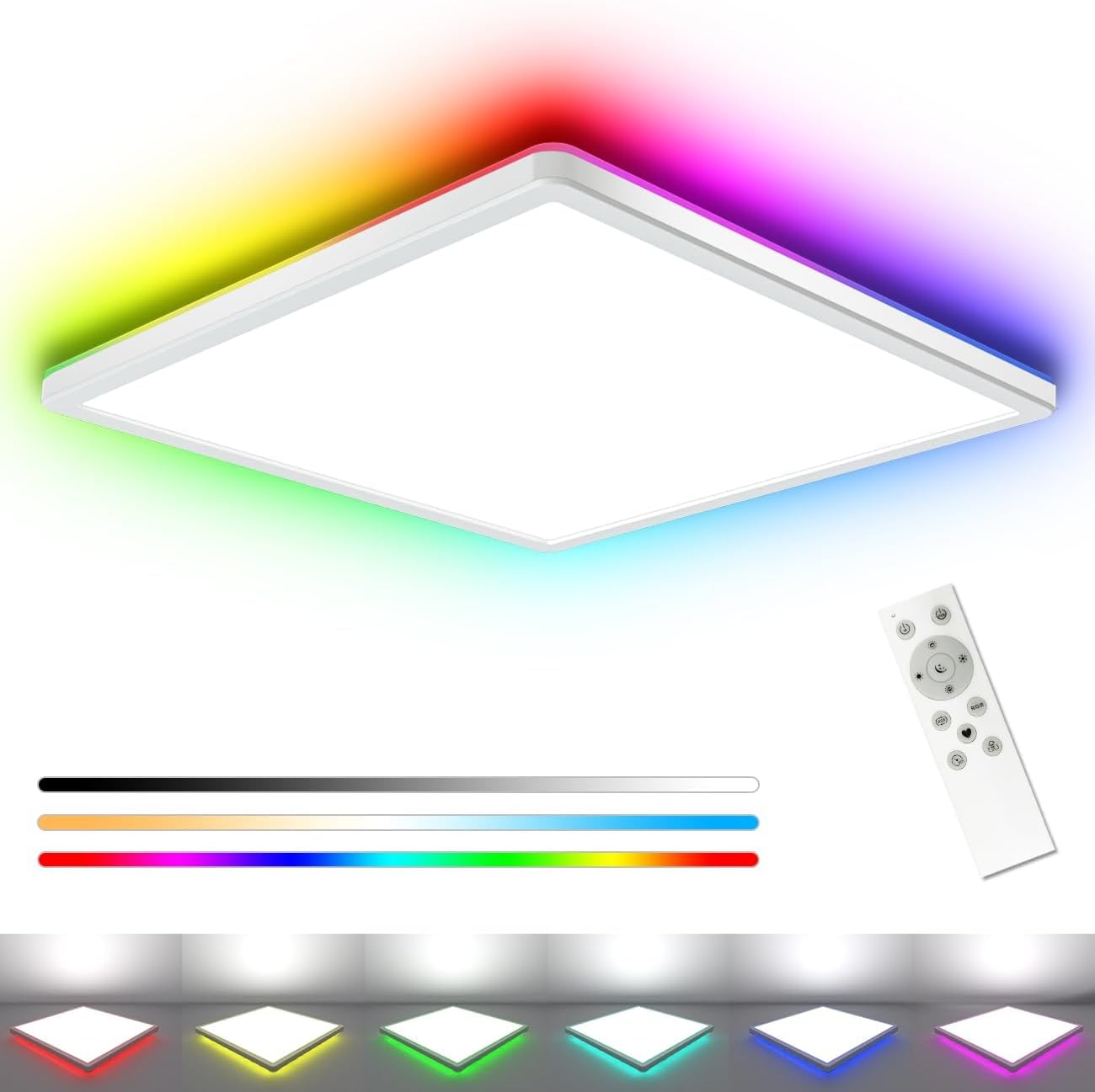 RGB Bathroom Lights Ceiling, 24W 3200LM led ceiling light with Color ...