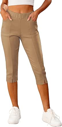 GRAPENT Capri Pants for Women High Waisted Pull On Elastic Waist Dressy ...