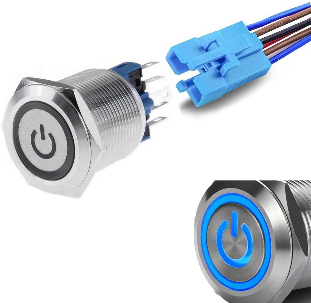 Amazon.com: WerFamily Power Symbol 12V Blue LED 22mm Latching Push ...
