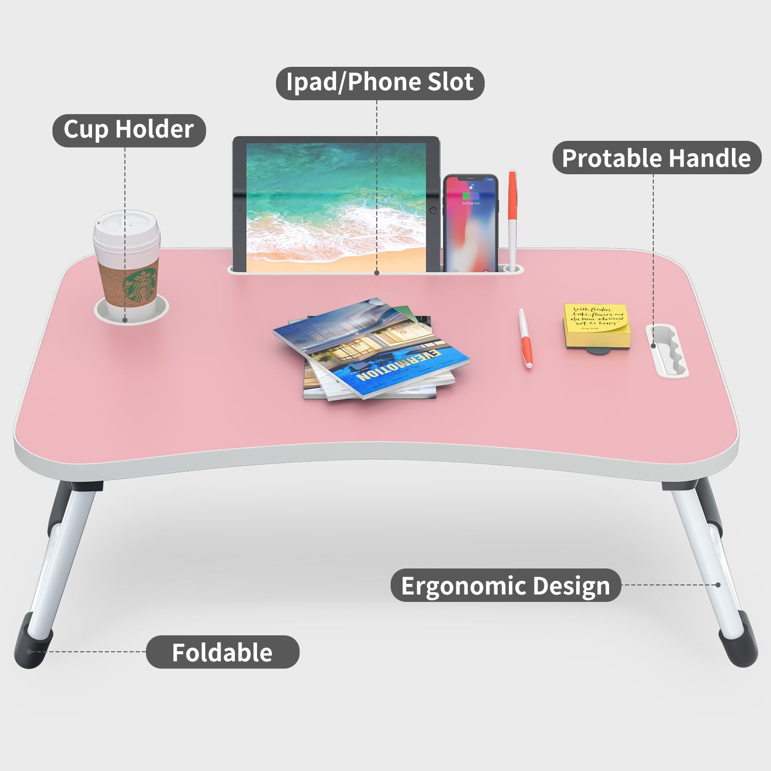 Snapklik.com : BUYIFY Folding Lap Desk, 23.6 Inch Portable Wood Pink ...