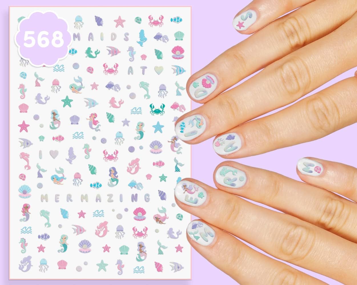 Amazon.com: xo, Fetti Kids Mermaid Nail Stickers - 568 Foil Decals ...