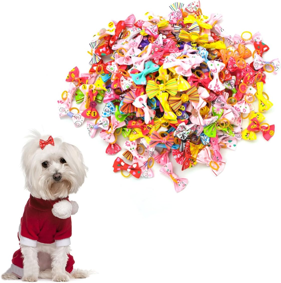 50 Pcs Assorted Dog Hair Bows with Elastic Rubber Bands,Cute Patterns ...