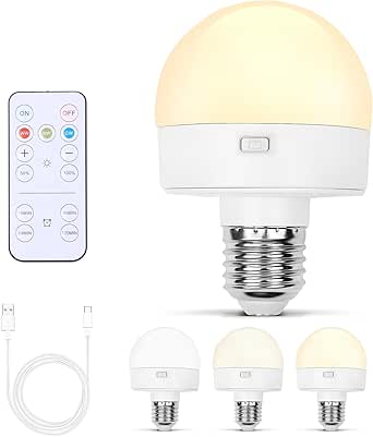 Lanwoke Rechargeable Battery Operated Light Bulb, E26 Detachable ...