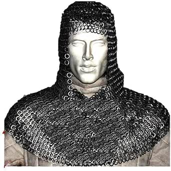 Amazon.com: AnNafi® Chainmail Coif U-Neck Chain Mail Hood | Medieval ...